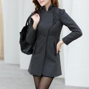 Elegant Large Lapel Grey Long Coat on Luulla