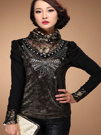 Elegant High Collar Lace Top on Luulla