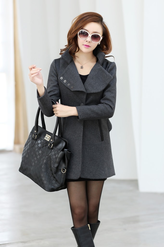 Elegant Large Lapel Grey Long Coat on Luulla