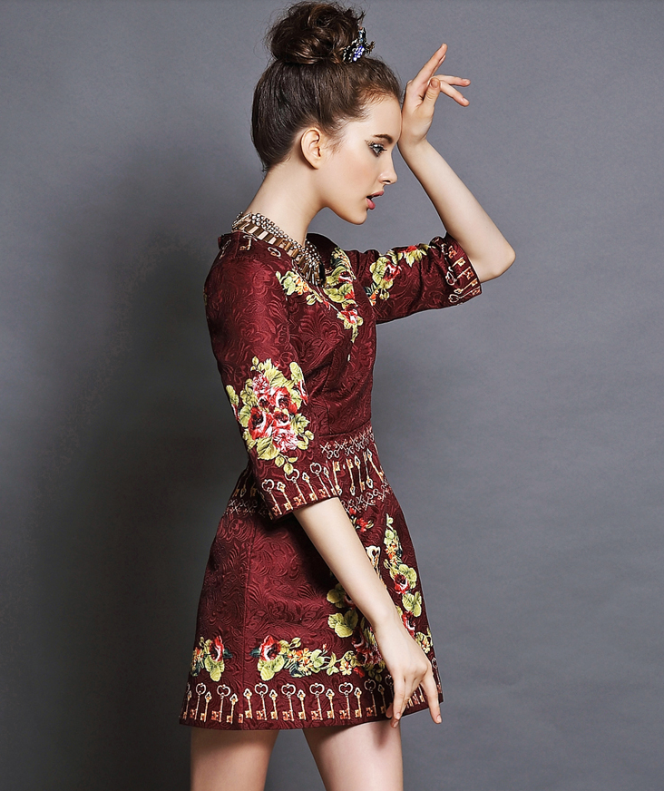 Retro Floral Red Short Dress on Luulla