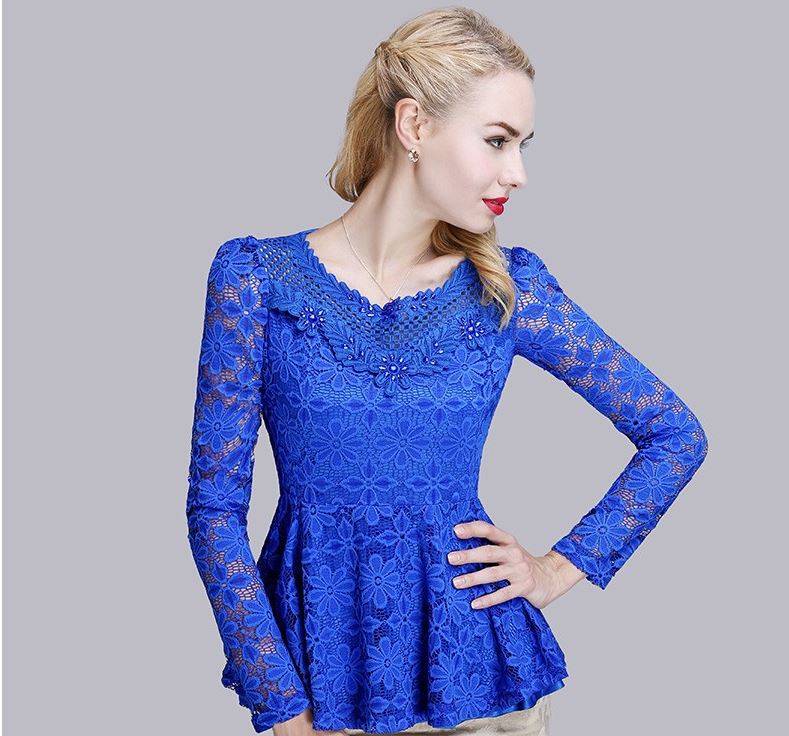 Elegant Long Sleeves Lace Floral Pattern Tops on Luulla