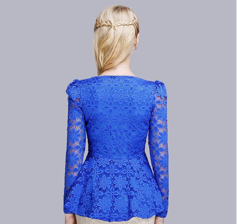 Elegant Long Sleeves Lace Floral Pattern Tops on Luulla