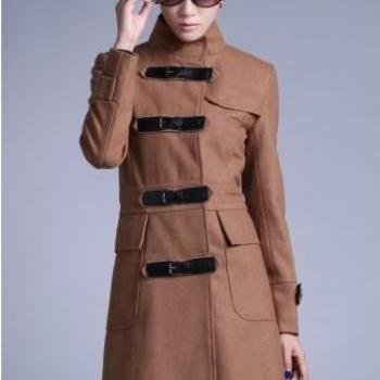 Elegant Buckle Straps Long Coat on Luulla