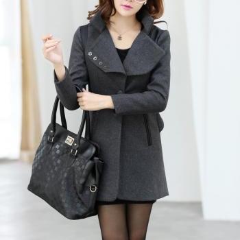 Elegant Large Lapel Grey Long Coat on Luulla