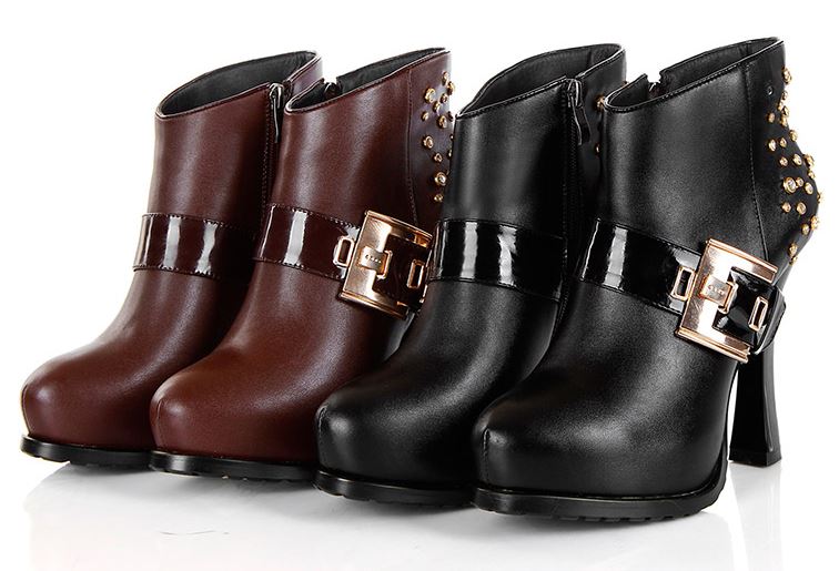Stylish Side Zipper Buckle Thick High Heel Boots on Luulla