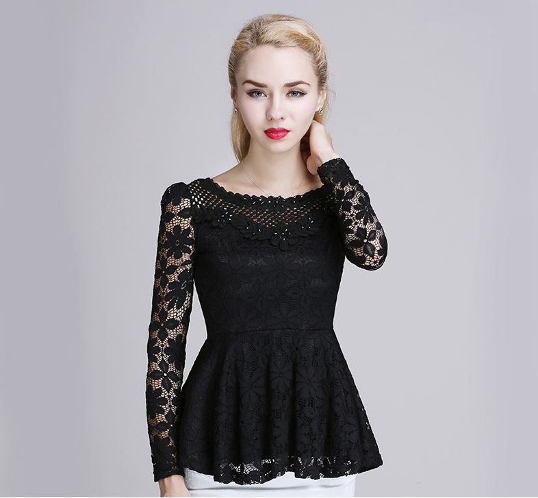 Elegant Long Sleeves Lace Floral Pattern Tops on Luulla